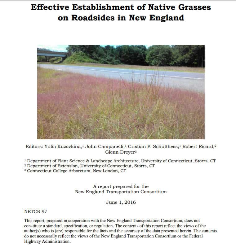 Effective Establishment of Native Grasses on Roadsides in New England ...