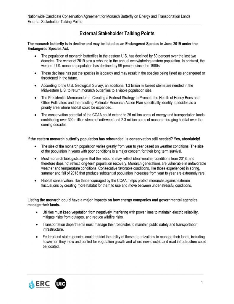 Monarch CCAA External Talking Points - Rights-of-Way as Habitat Working ...